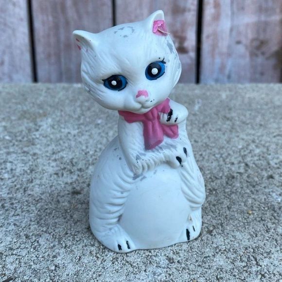 Vintage | Accents | Vintageceramic Whitecat Bell Pink Ribbon 96s ...